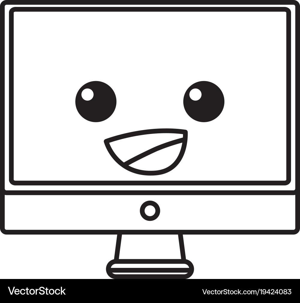 Line happy computer screen kawaii cartoon Vector Image