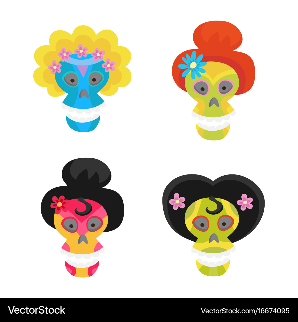 Set with colorful skulls for day of the dead Vector Image