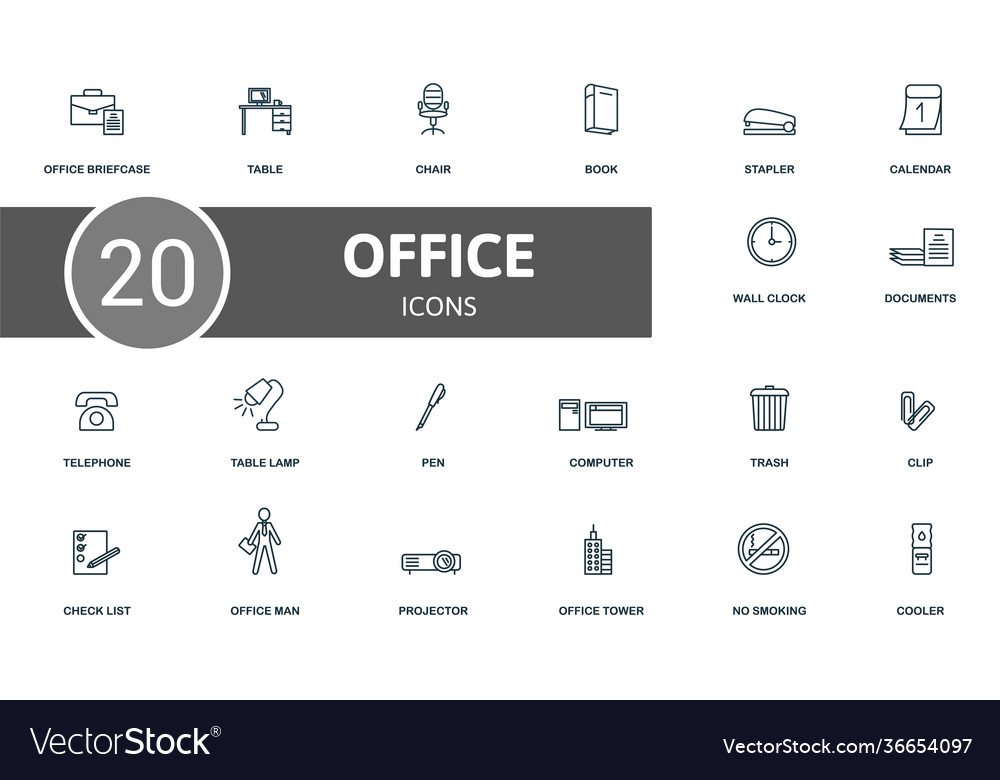 Office icon set contains editable icons Royalty Free Vector Office icon set contains editable icons Royalty Free Vector