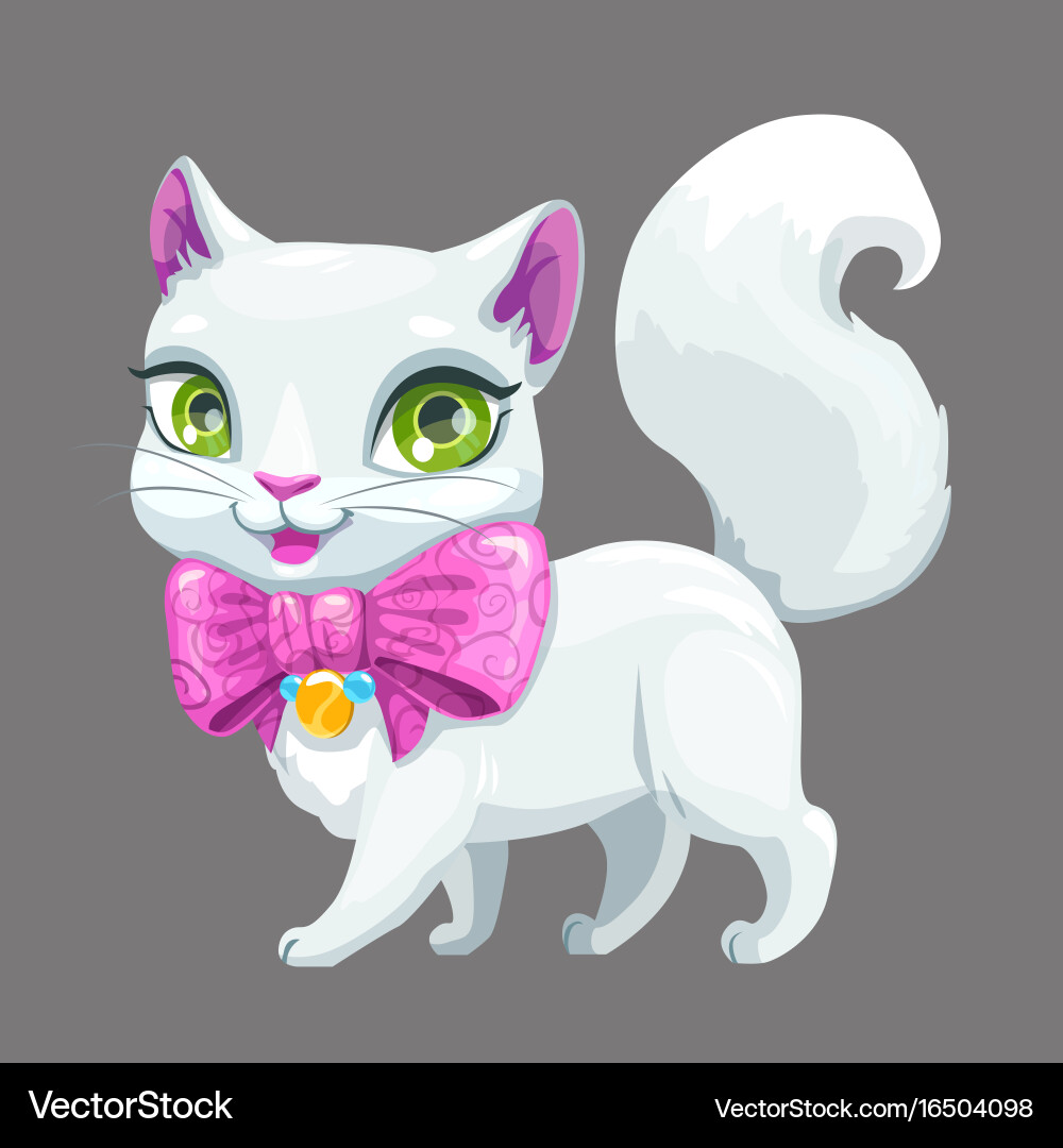 Cute cartoon fluffy white cat icon Royalty Free Vector Image