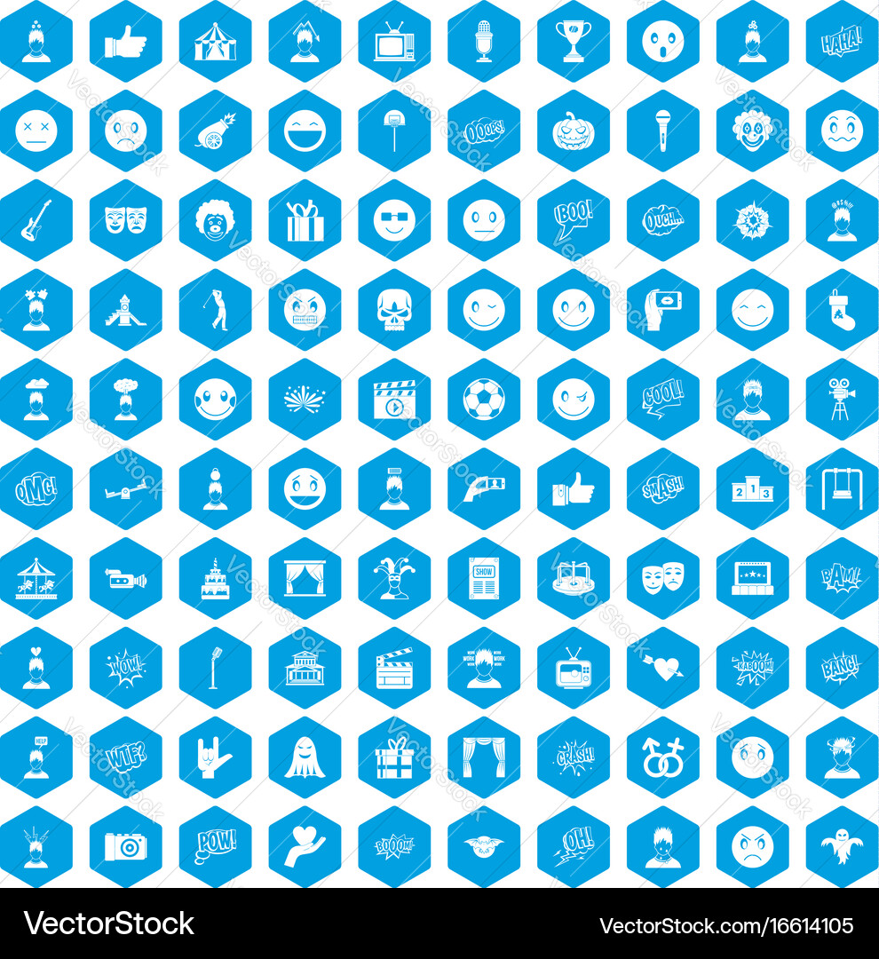 100 emotion icons set blue Royalty Free Vector Image