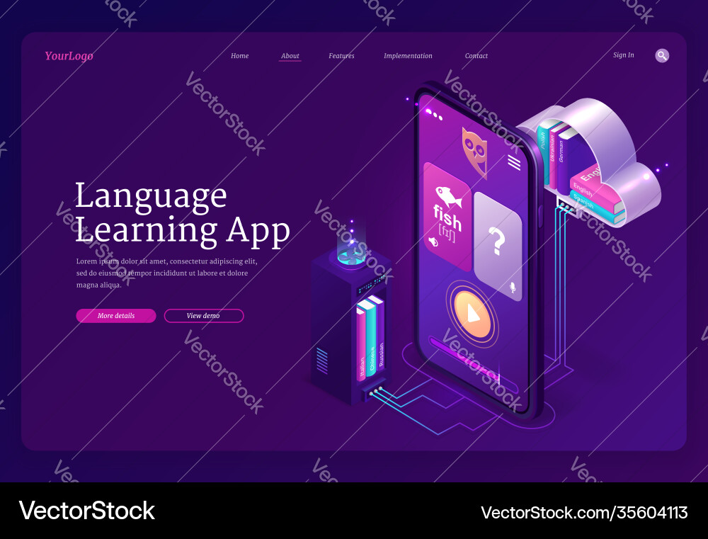Language learning app banner online education Vector Image