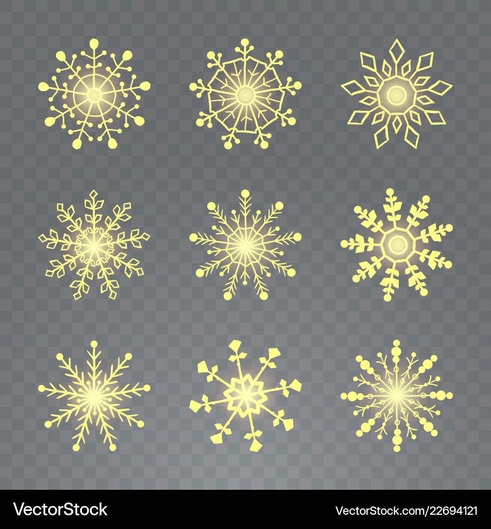 Snowflake set 9 yellow snowflakes Royalty Free Vector Image