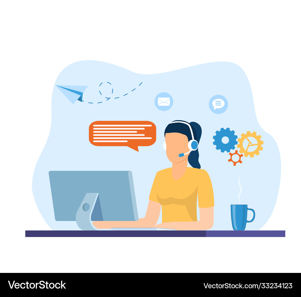 Woman with headset Royalty Free Vector Image - VectorStock