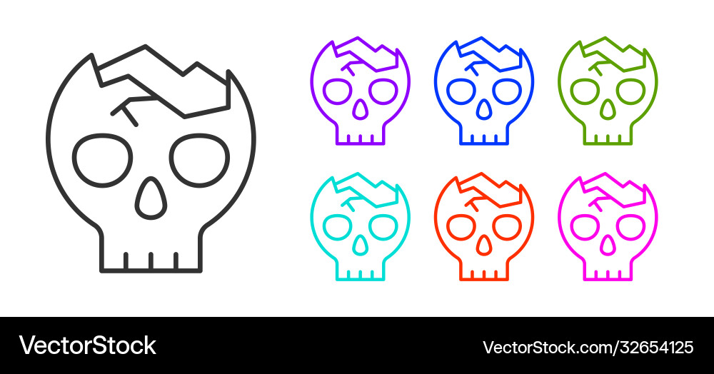 Black line broken human skull icon isolated Vector Image