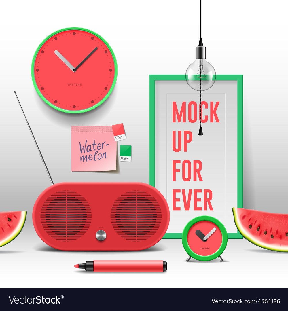 Workspace mock up red objects Royalty Free Vector Image