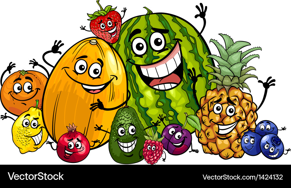 Funny fruits group cartoon Royalty Free Vector Image - VectorStock