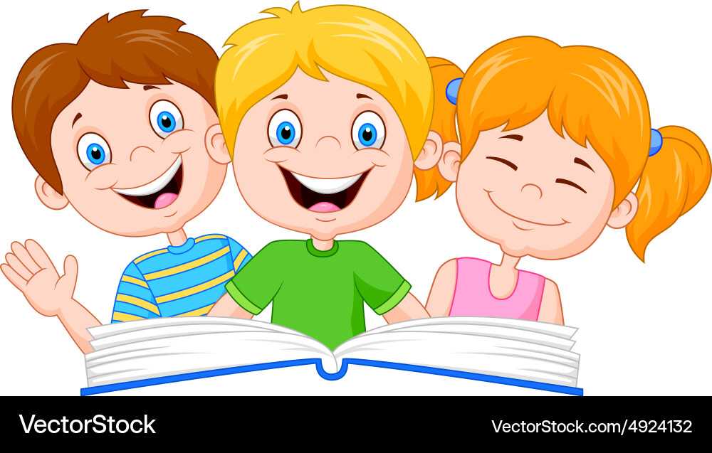 Cartoon kids reading book Royalty Free Vector Image