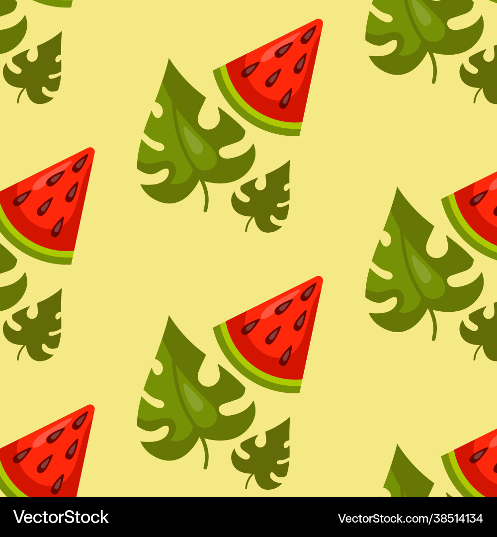 Seamless pattern realistic pieces watermelon Vector Image