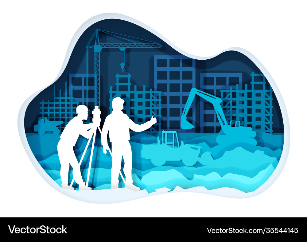 Paper cut construction heavy machinery Royalty Free Vector