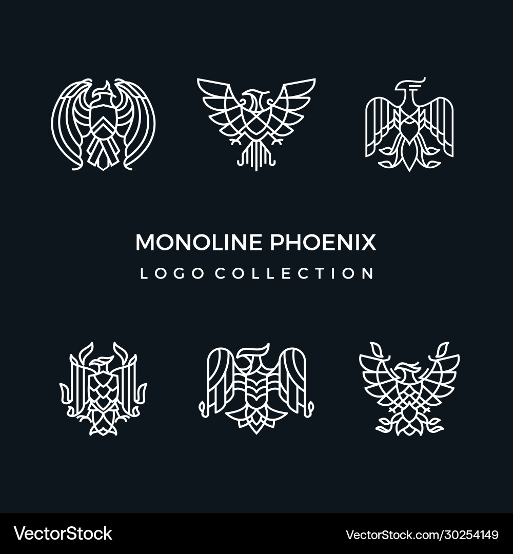 Mono line phoenix logo collection Royalty Free Vector Image