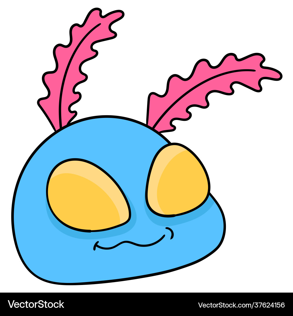 A cute insect head with red antennae on head Vector Image