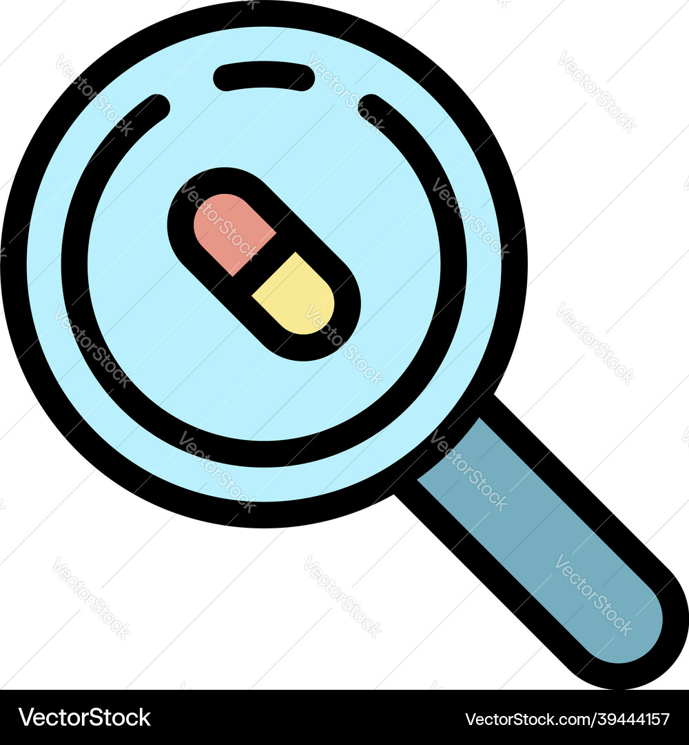 Capsule under magnifier icon color outline Vector Image
