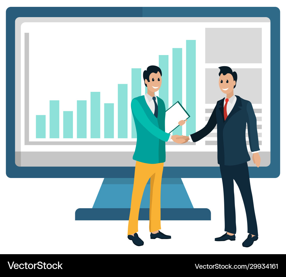 Graph on pc workers partnership finance Royalty Free Vector