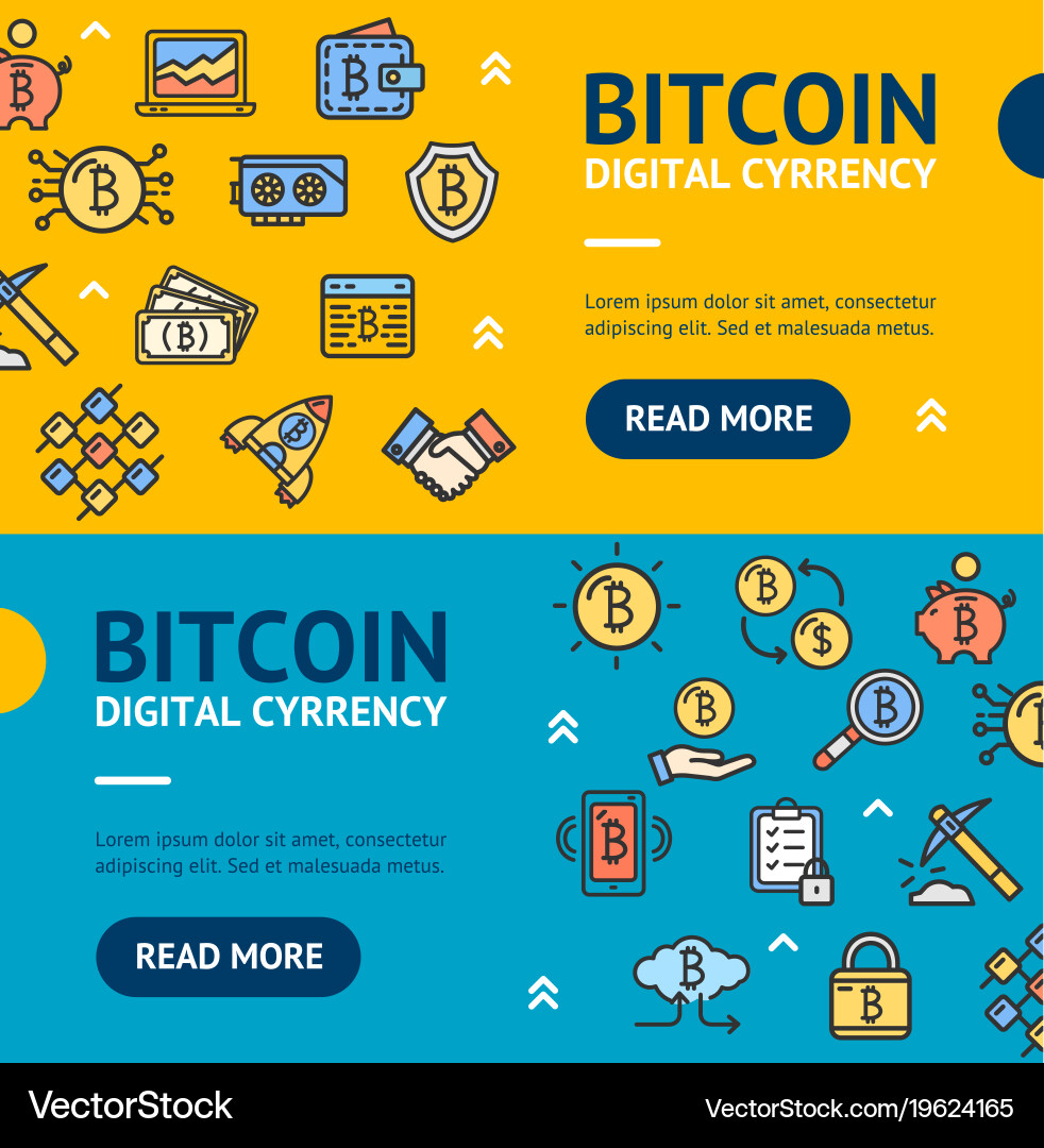 Bitcoin digital currency banner horizontal set Vector Image