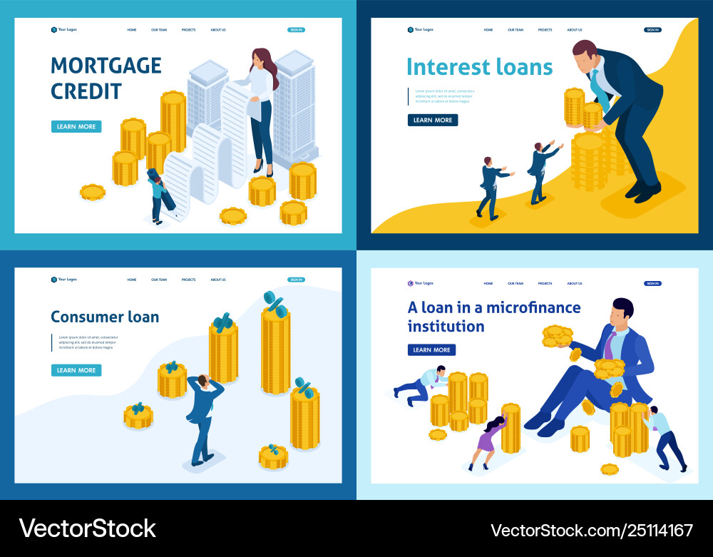 Isometric bank loans credit interest payment Vector Image