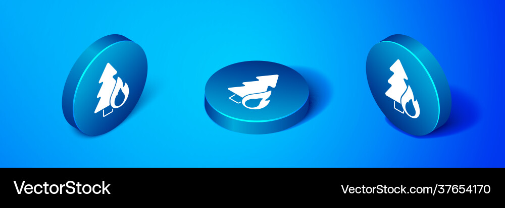 Isometric burning forest trees in fire flames icon