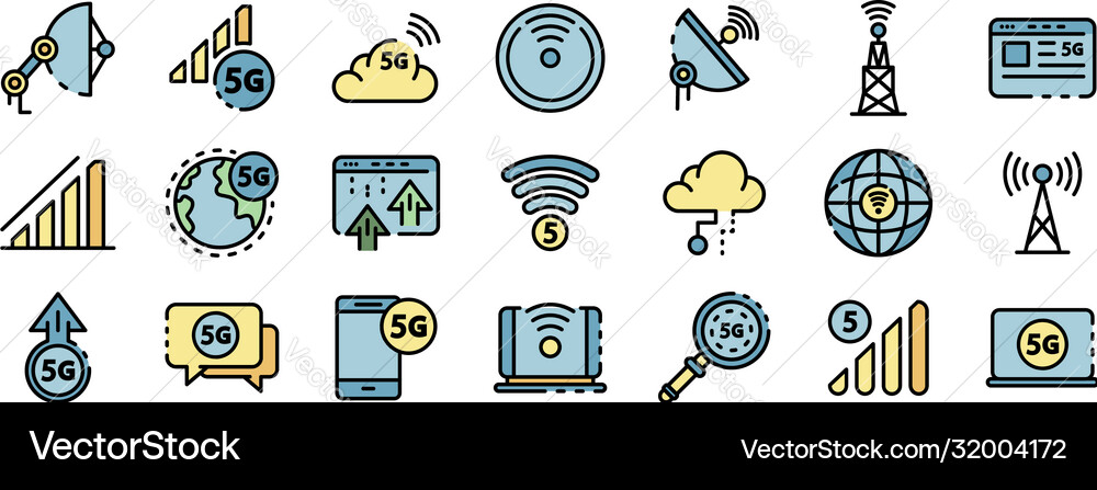 5g technology icons set flat Royalty Free Vector Image