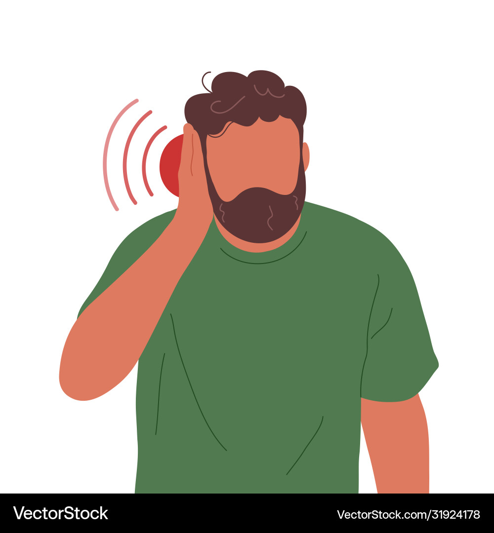 Man with earache touching his ear Royalty Free Vector Image