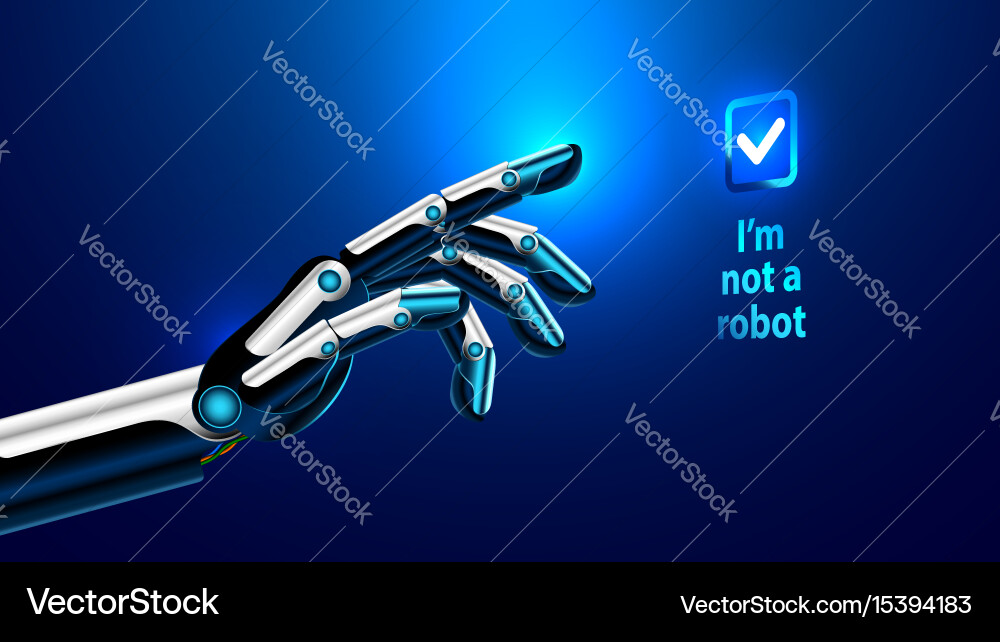Robot arm presses the button Royalty Free Vector Image