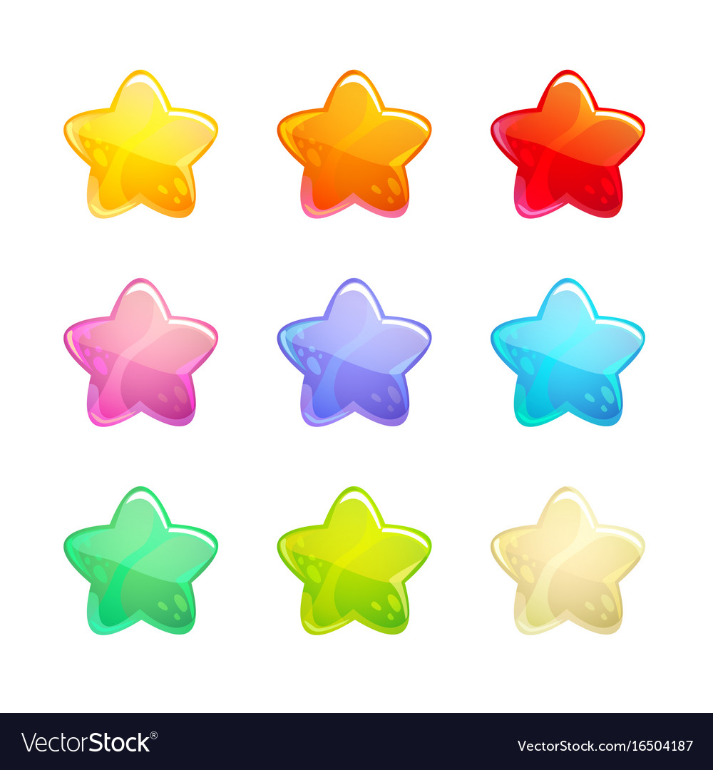Cartoon glossy colorful stars set Royalty Free Vector Image