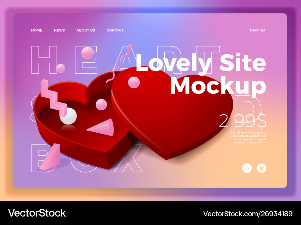 Red heart shaped box bright site template Vector Image