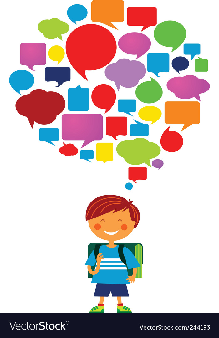 Child with speech bubbles Royalty Free Vector Image