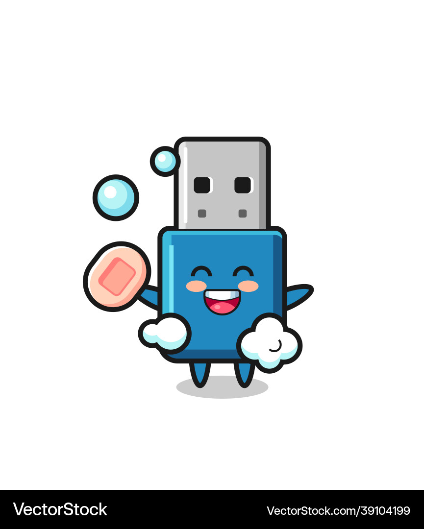 Flash drive usb character is bathing while Vector Image