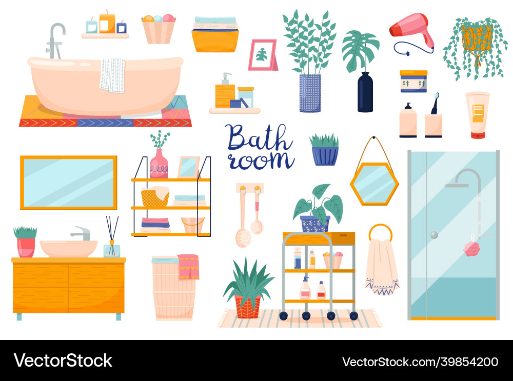 Bathroom elements hygiene products and interior Vector Image