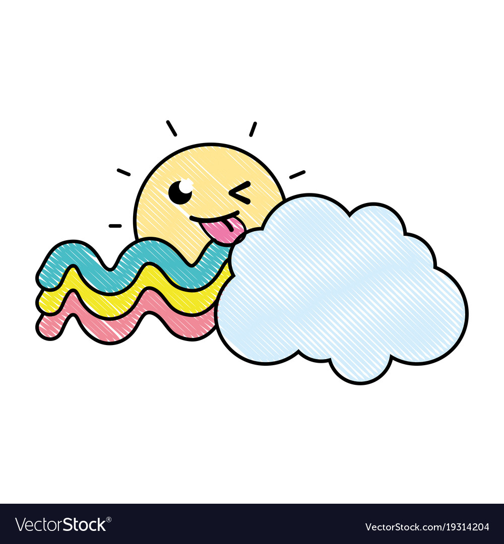 Grated funny sun with cloud and rainbow weather Vector Image