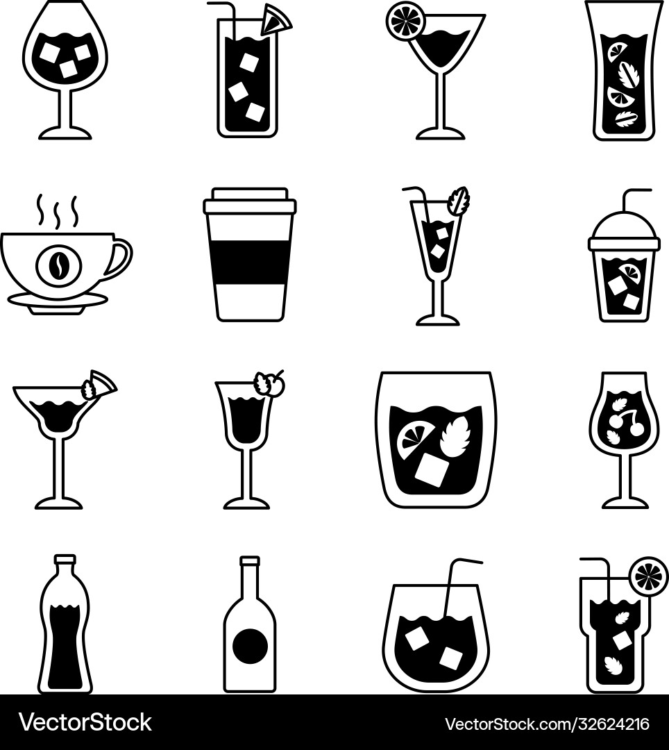 Bundle drinks collection set icons Royalty Free Vector Image