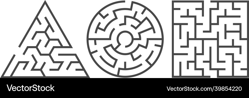 Labyrinth maze game in different graphic shapes Vector Image