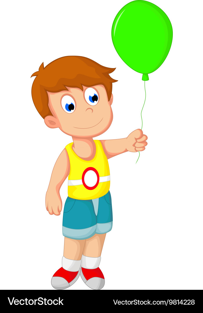 Boy cartoon holding a balloon Royalty Free Vector Image