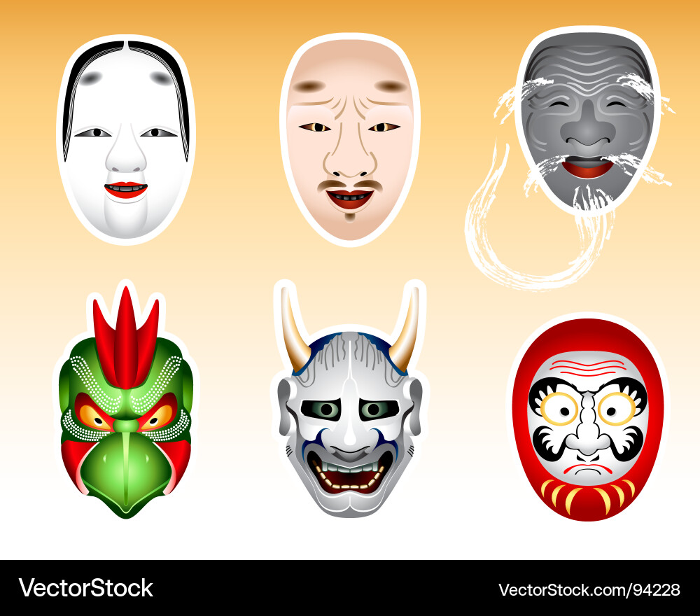 Japanese theatre masks Royalty Free Vector Image