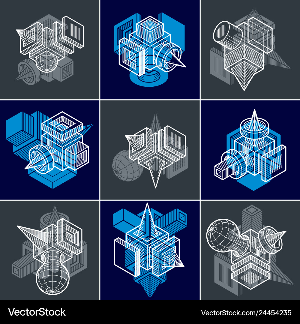 3d engineering collection of abstract shapes Vector Image
