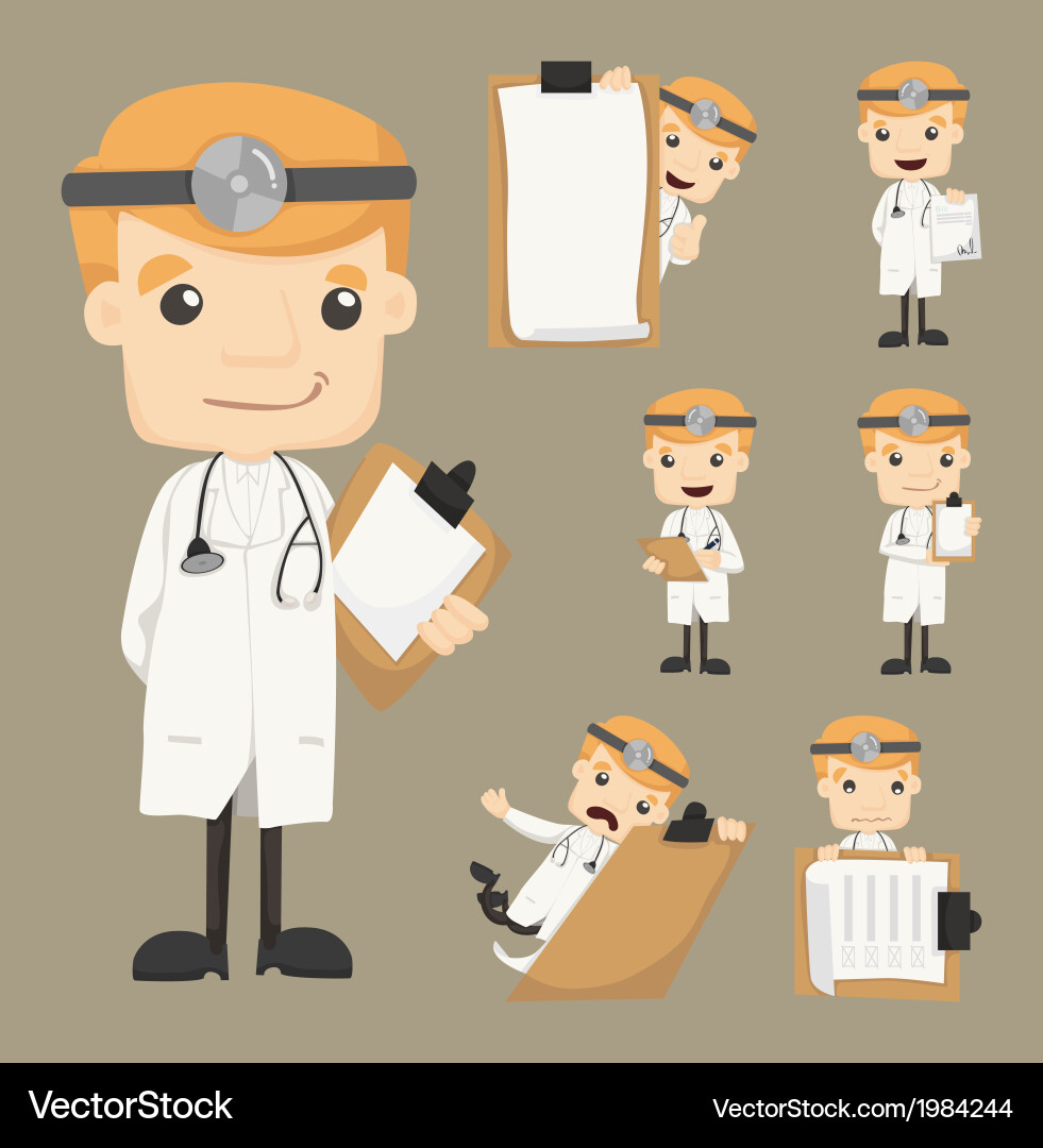 Set of doctor with notepad Royalty Free Vector Image