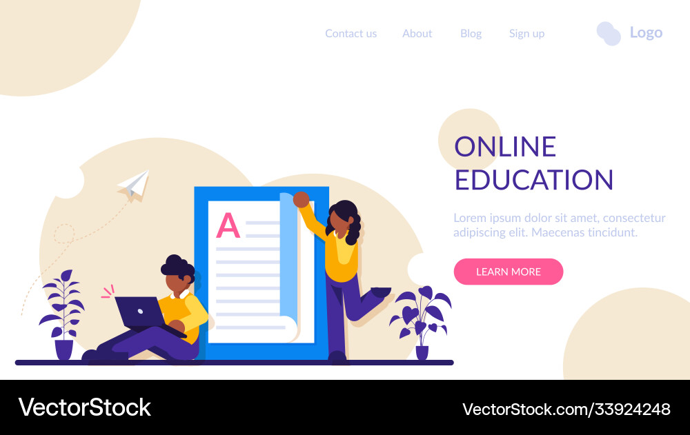 Online education students study disciplines over Vector Image