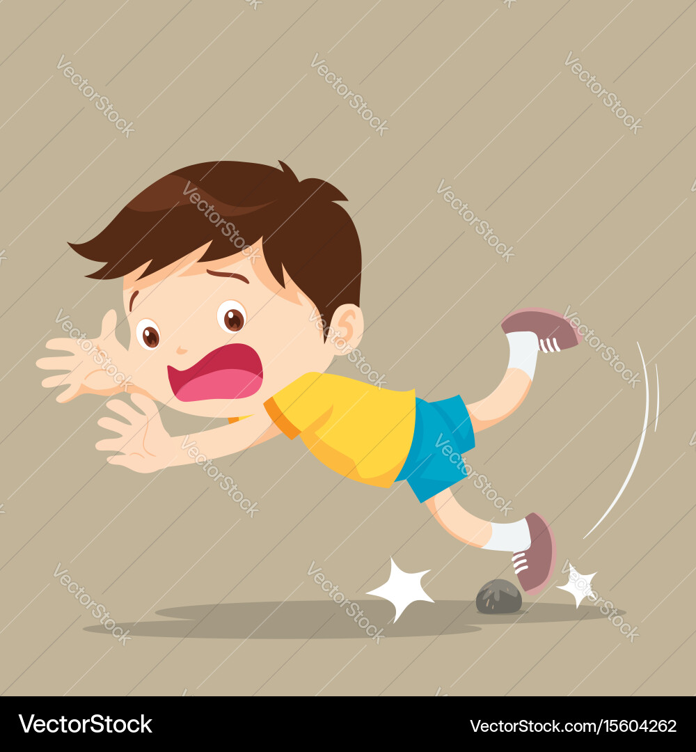 Boy falling stumble tripping over stone Royalty Free Vector