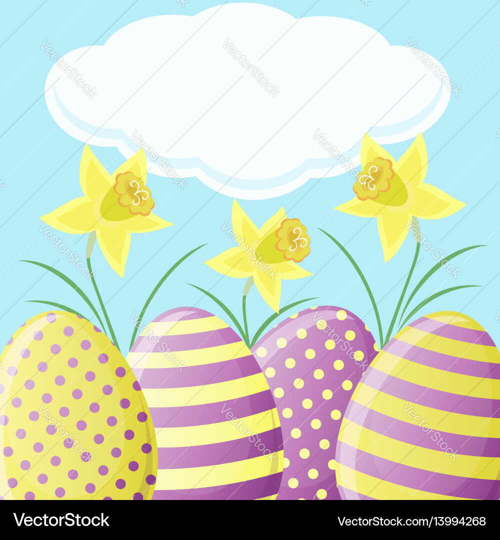 Easter card with daffodils and eggs Royalty Free Vector Image - VectorStock