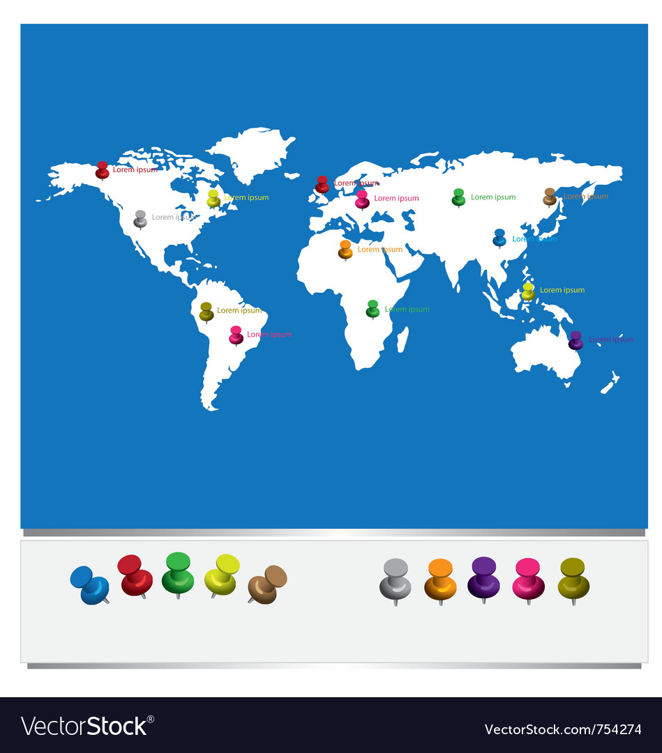 World map with pins Royalty Free Vector Image - VectorStock World map with pins Royalty Free Vector Image - VectorStock