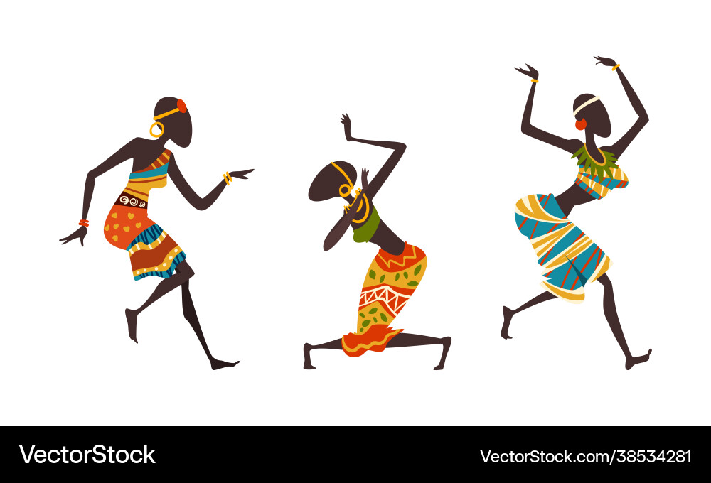Set african people dancing ethnic dance Royalty Free Vector