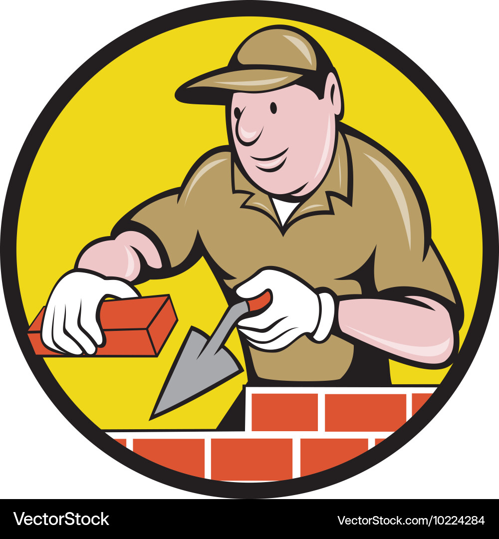 Bricklayer Bricks Trowel Circle Cartoon Royalty Free Vector