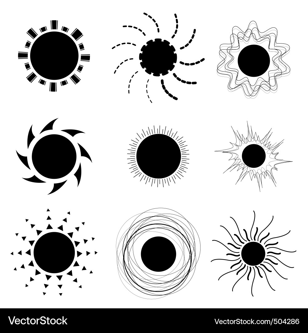 Black sun symbols Royalty Free Vector Image - VectorStock