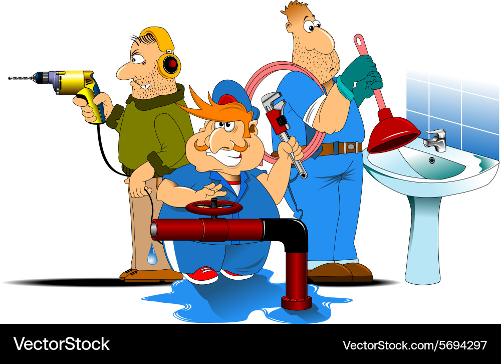 Three plumbers cartoon Royalty Free Vector Image