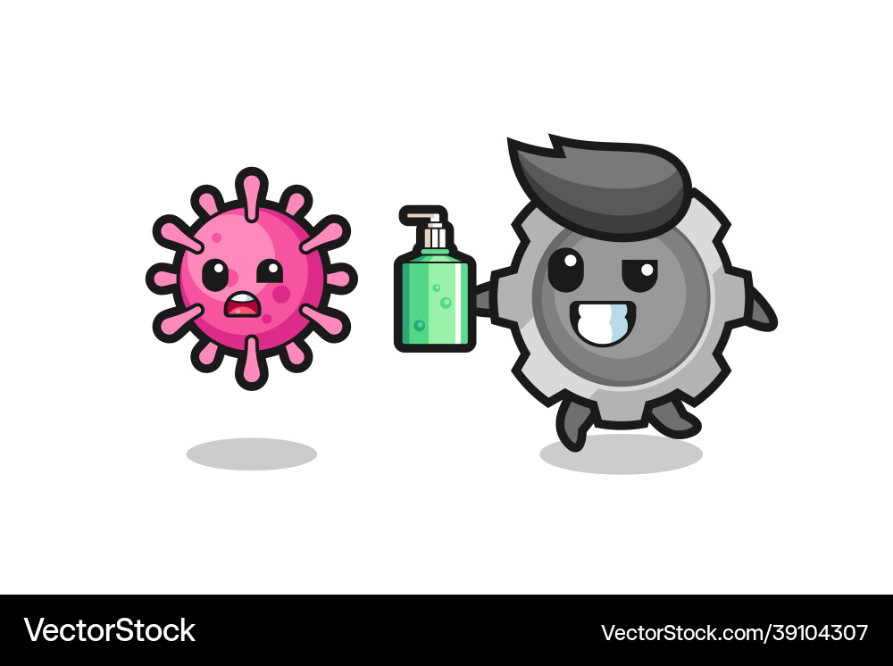 Gear character chasing evil virus with hand Vector Image