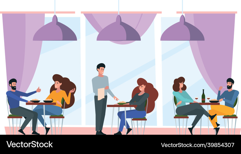 Restaurant interior friend talking and meeting Vector Image