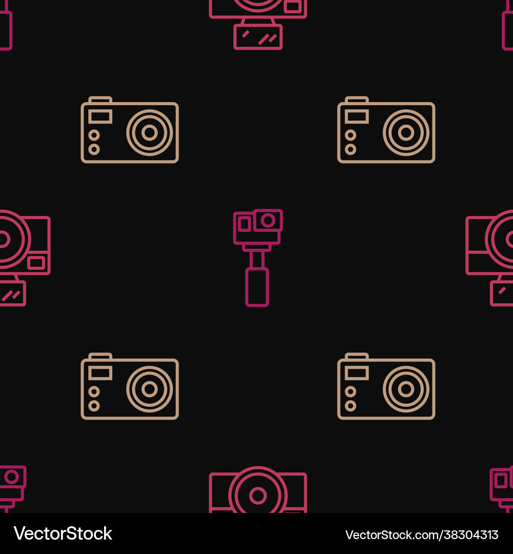 Set line photo camera with flash and action Vector Image