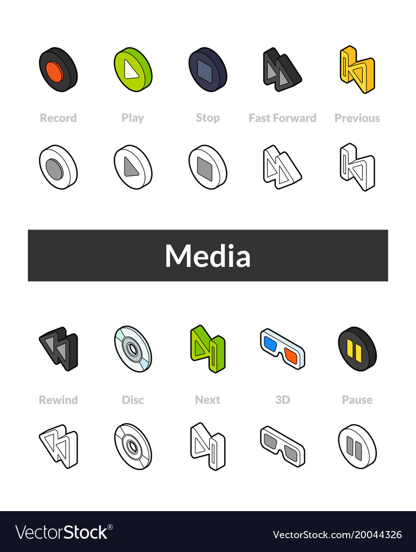 Set of isometric icons in outline style colored Vector Image