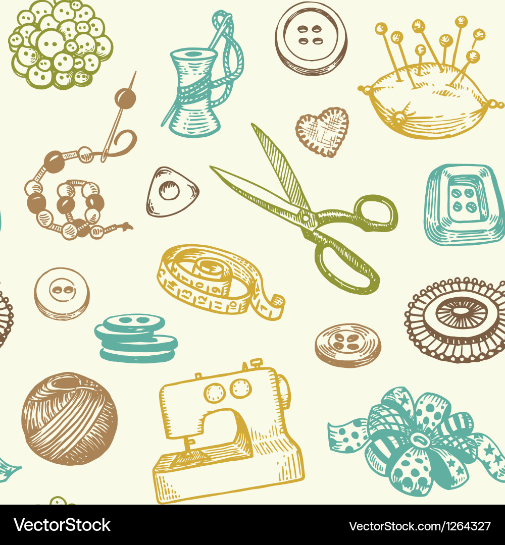 Sewing and needlework seamless pattern Royalty Free Vector