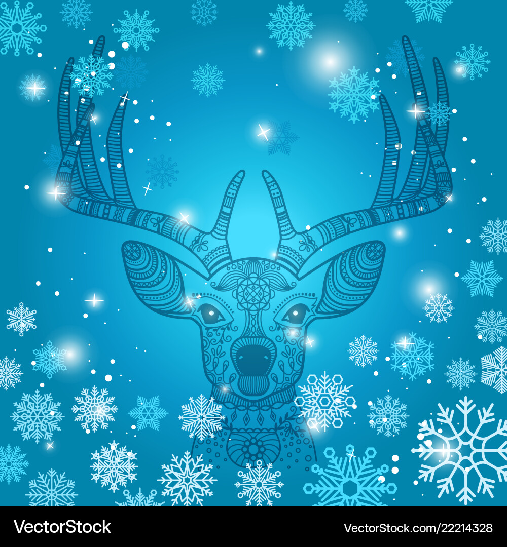 Deer and snowflakes doodle background Royalty Free Vector